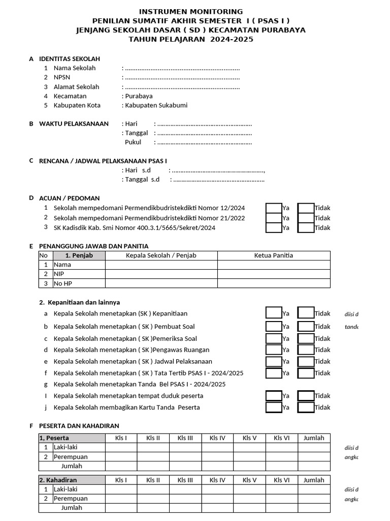 Instrumen Monev Psas I 2024-2025 | PDF