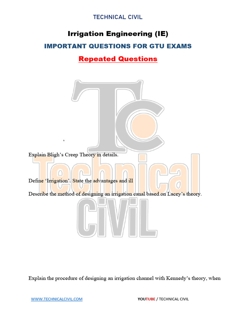 GTU Exam Questions on Irrigation Engineering | PDF | Irrigation | Canal
