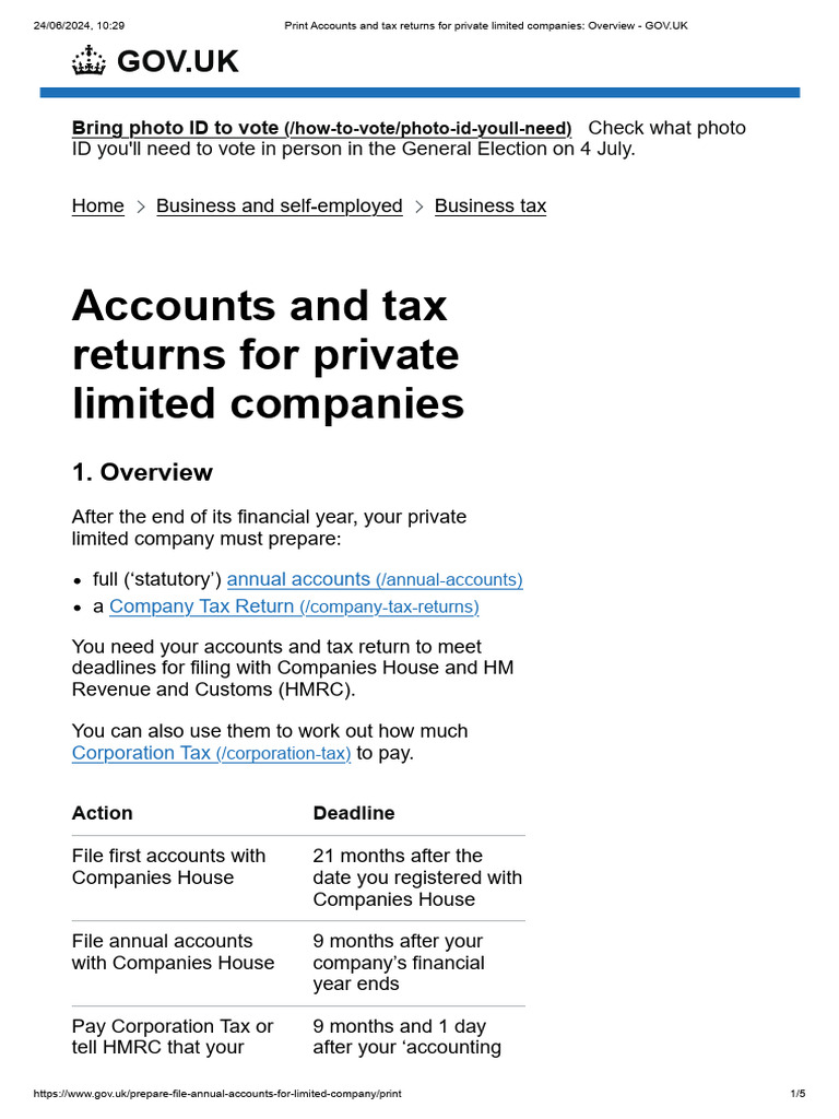 Print Accounts and Tax Returns For Private Limited Companies - Overview ...