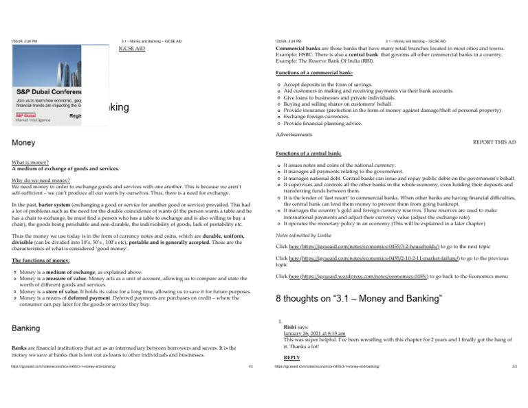 3.1 - Money and Banking - IGCSE AID | PDF | Money | Banks