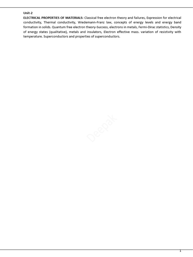 Unit 3 - ELECTRICAL PROPERTIES OF MATERIALS | PDF | Electrical Resistivity And Conductivity ...