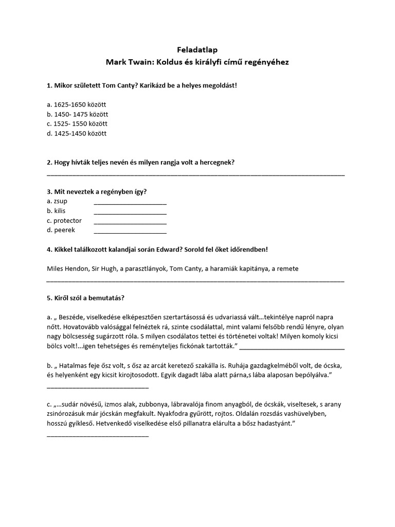 Mark Twain Koldus És Királyfi | PDF