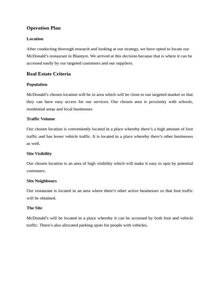 ECB v OPERATION PLAN | PDF | Mc Donald's | Business Economics