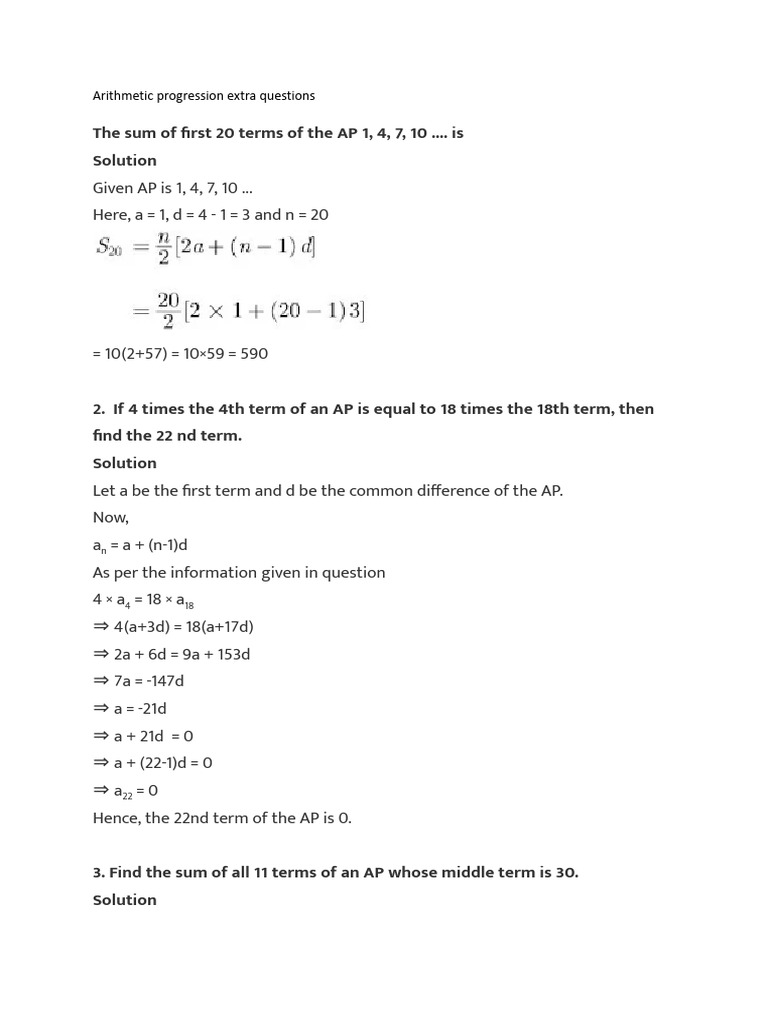 Arithmetic Questions Class X Extra Questions | PDF | Elementary ...