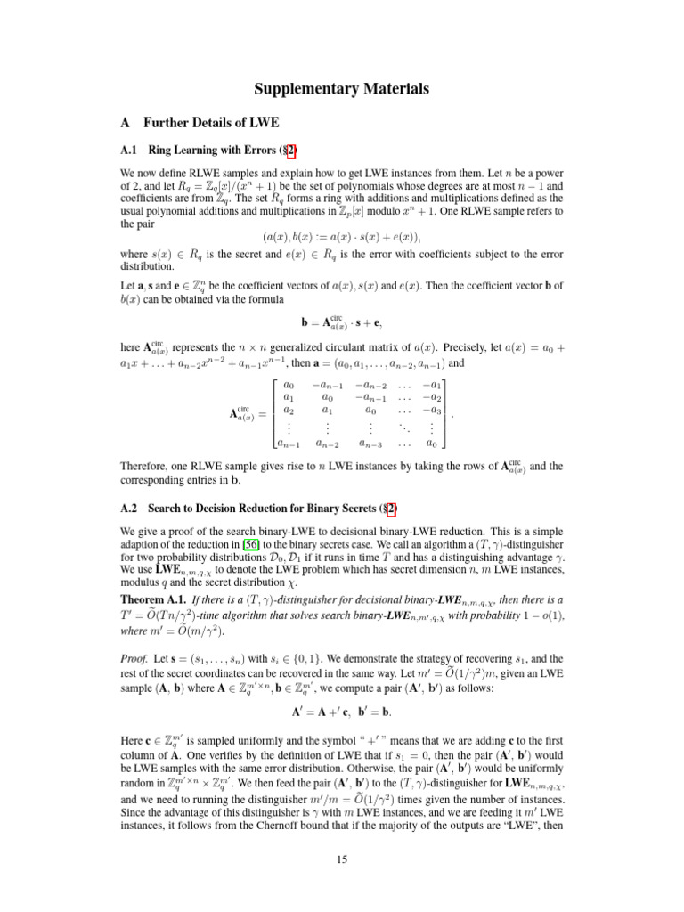 RLWE and LWE: Attacks and Reductions | PDF | Mathematics | Applied ...