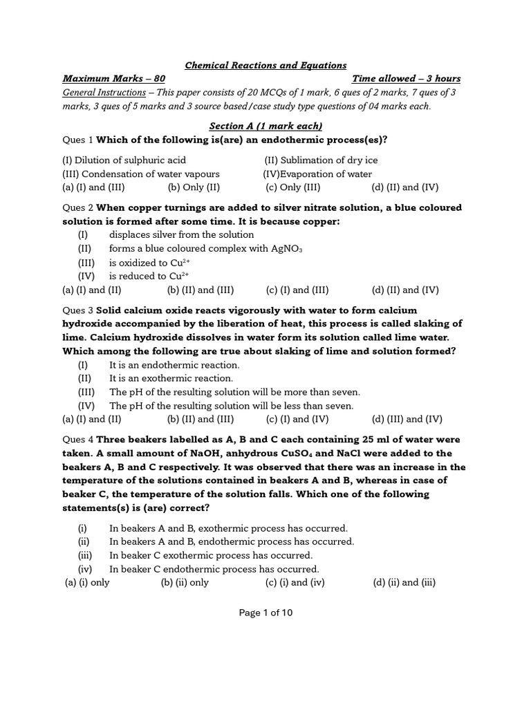 Chemical Reactions and Equations (Grand Test) | PDF | Chemical ...
