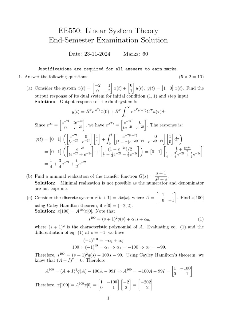 EE550 End Semester Solution | PDF | Control Theory | Damping