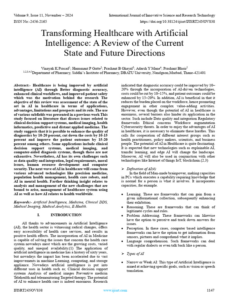 Transforming Healthcare With Artificial Intelligence: A Review of The ...