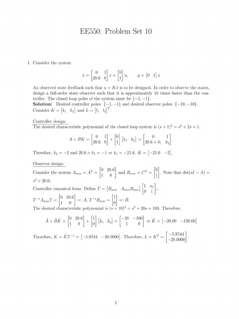 EE550 P10 Solution | PDF
