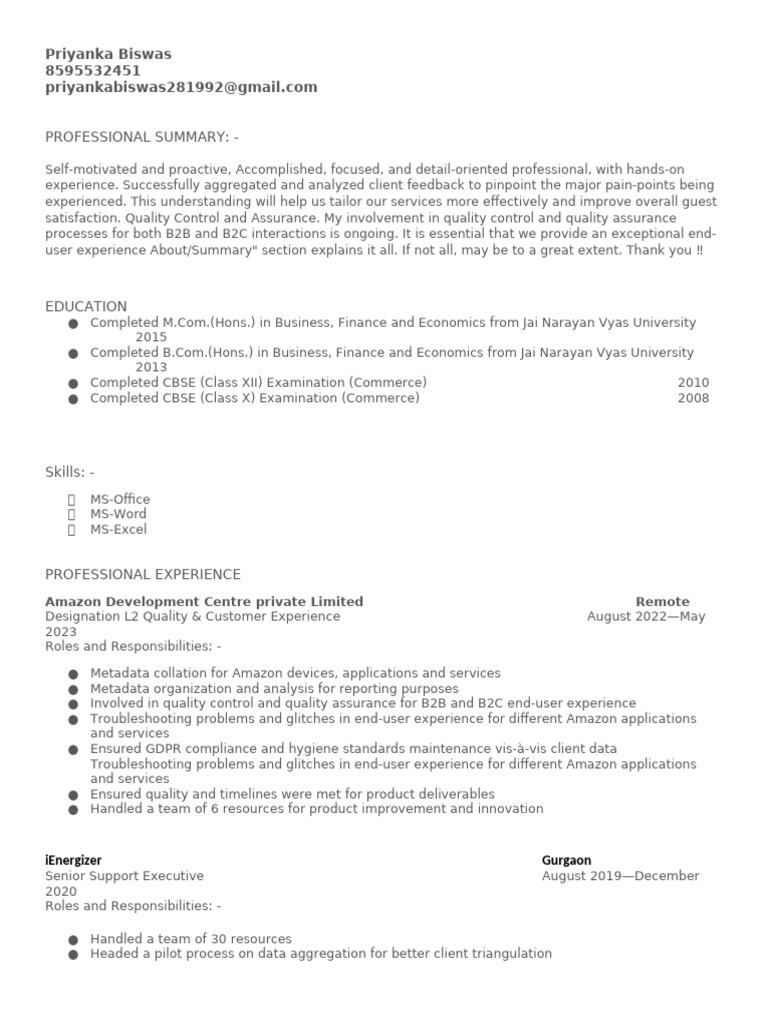 Priyanka Resume | PDF | Business