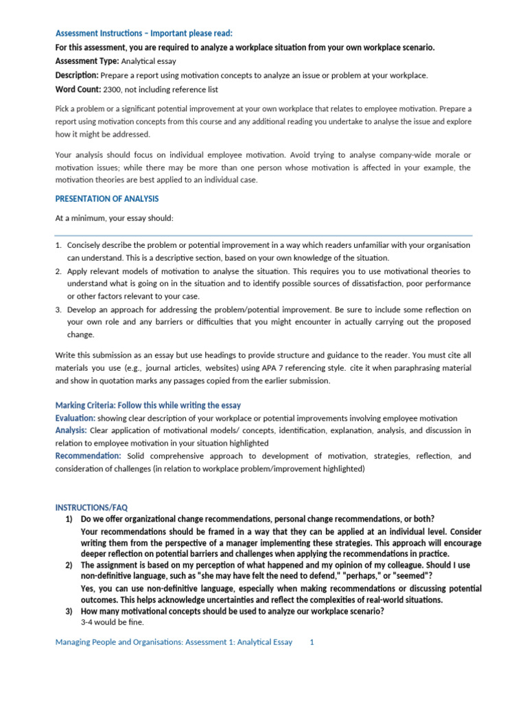 Assessment 1 Instructions | PDF | Motivational | Motivation