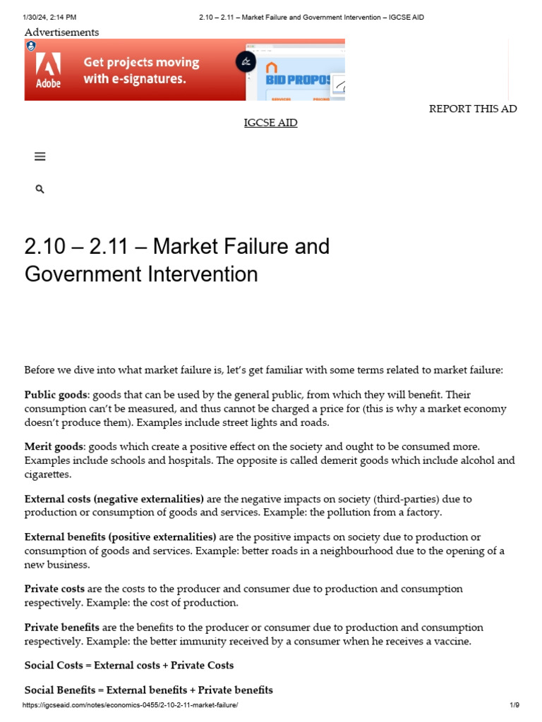 2.10 - 2.11 - Market Failure and Government Intervention - IGCSE AID ...
