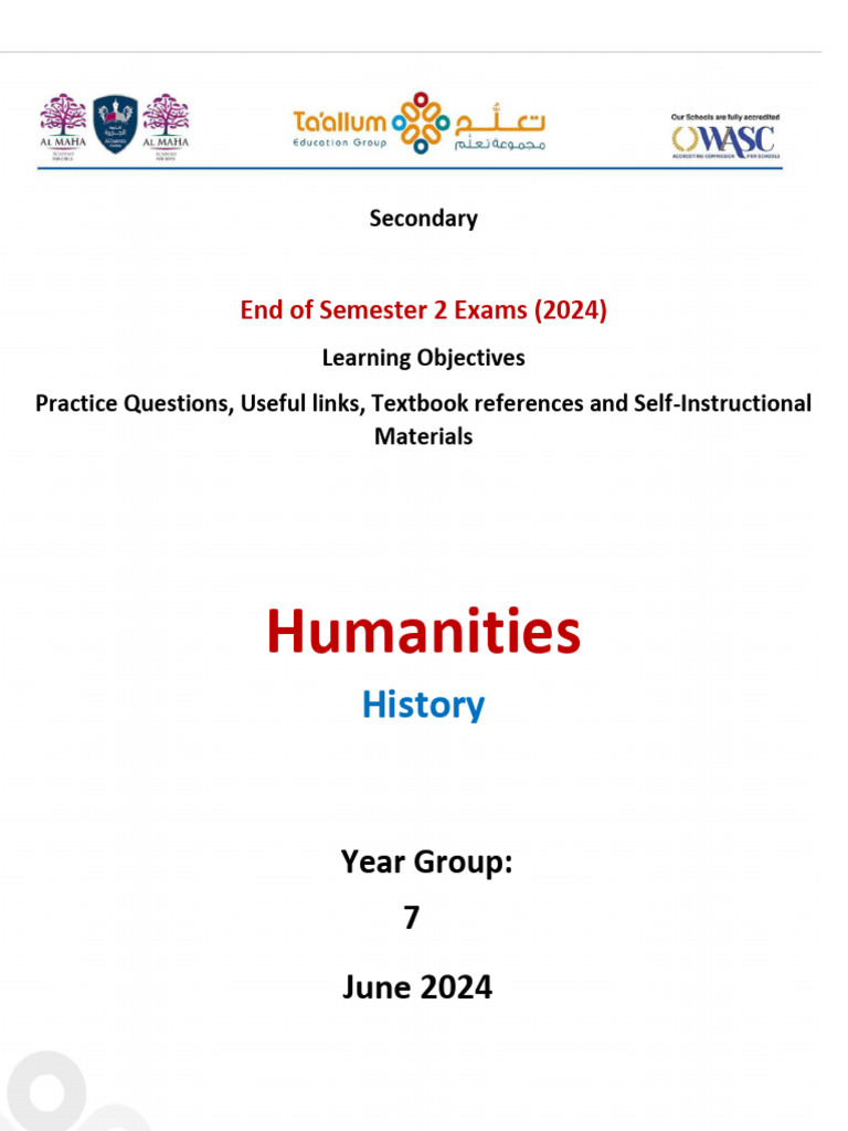 Humanities Y7 EOY LO Booklet and Self-Instructional Material | PDF ...