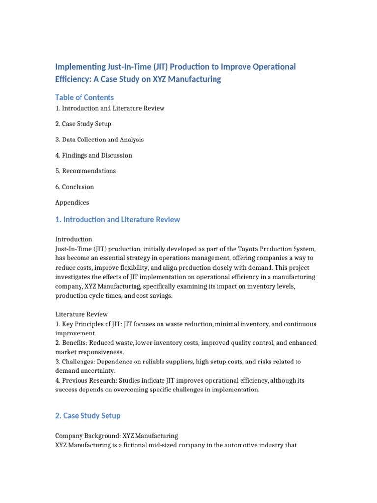 JIT Implementation at XYZ Manufacturing | PDF | Lean Manufacturing ...