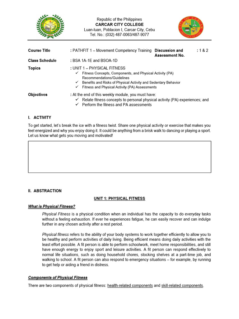 PATHFIT1 Module 1 | PDF | Physical Fitness | Body Mass Index