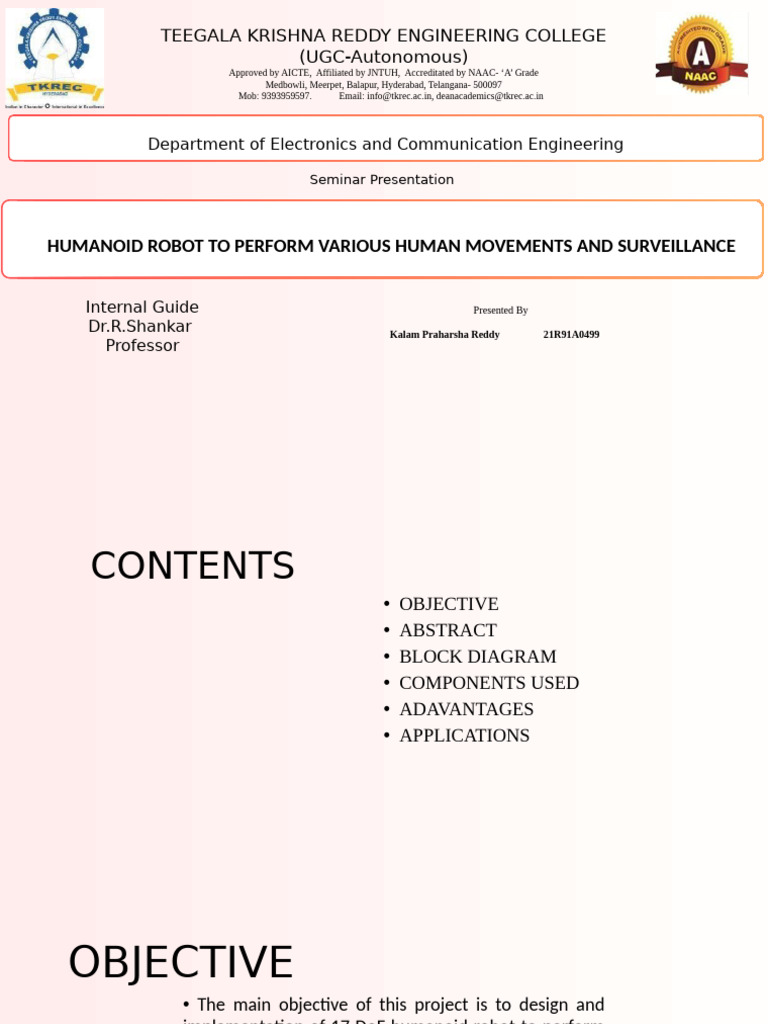 Technical Seminar | PDF | Robot | Robotics