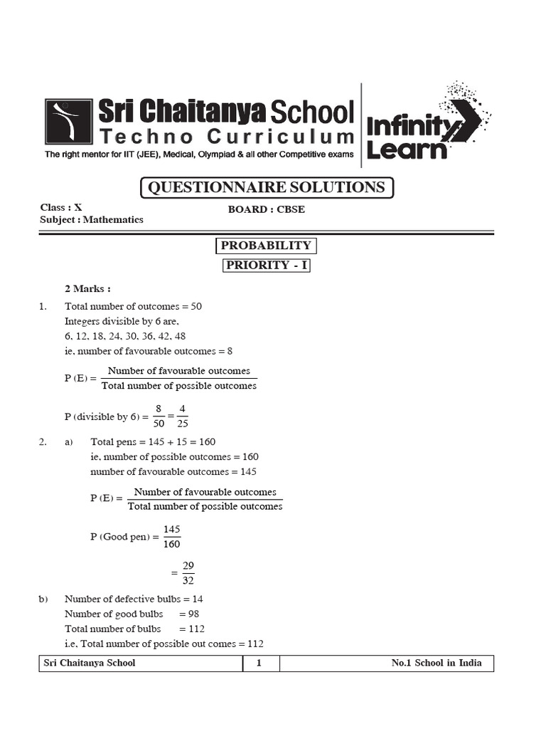 Cbse Math PH - I Probability Solutions | PDF | Mathematical Objects | Mathematical Concepts