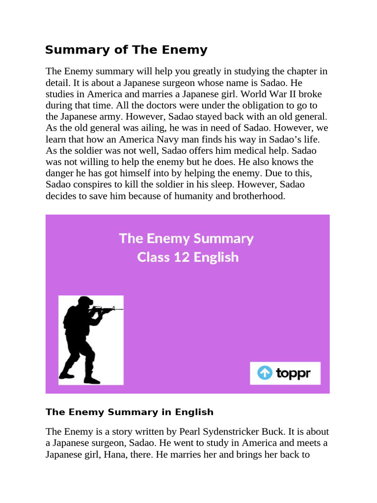 Summary On Enemy Class XII | PDF | Empire Of Japan