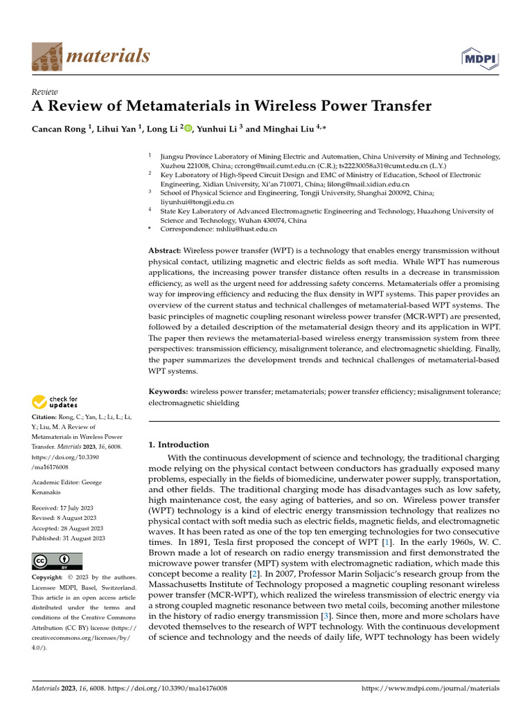 A Review of Metamaterials in Wireless Power Transfer | PDF | Metamaterial | Physical Sciences