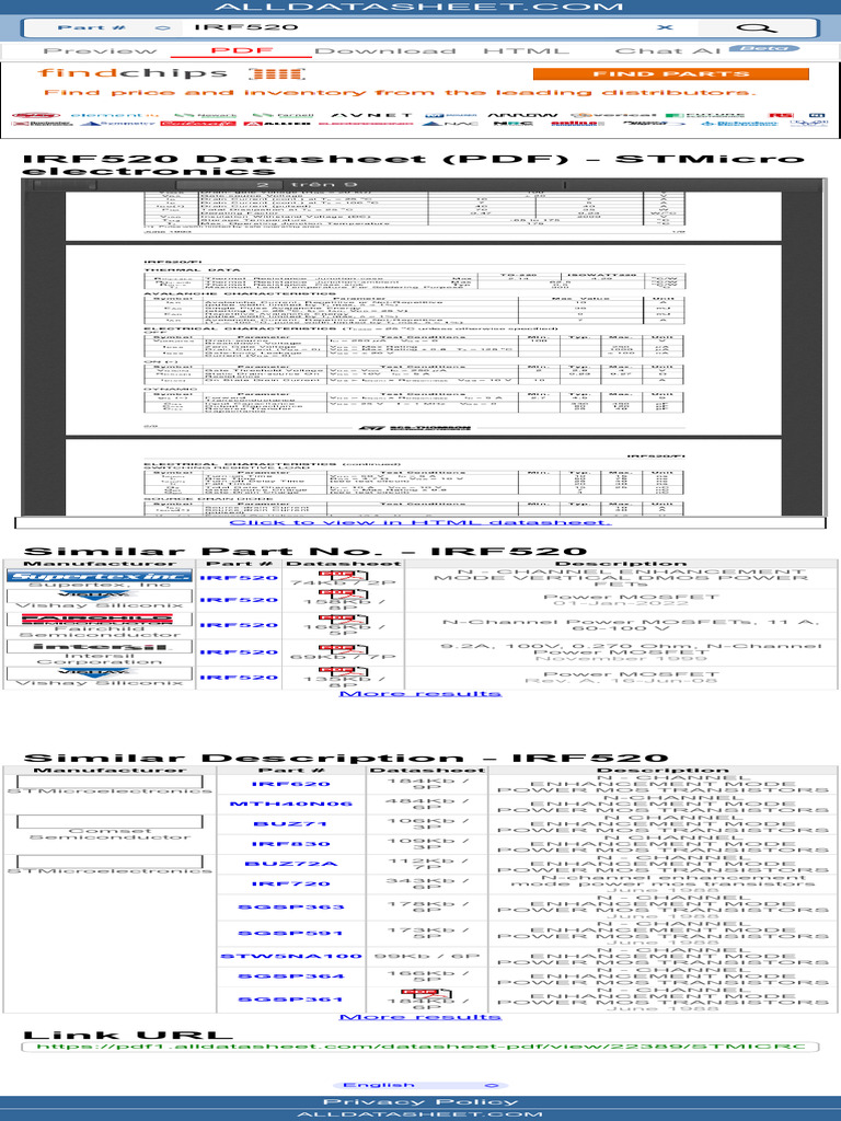 IRF520 PDF, IRF520 Description, IRF520 Datasheet, IRF520 View ALLDATASHEET | PDF | Field Effect ...