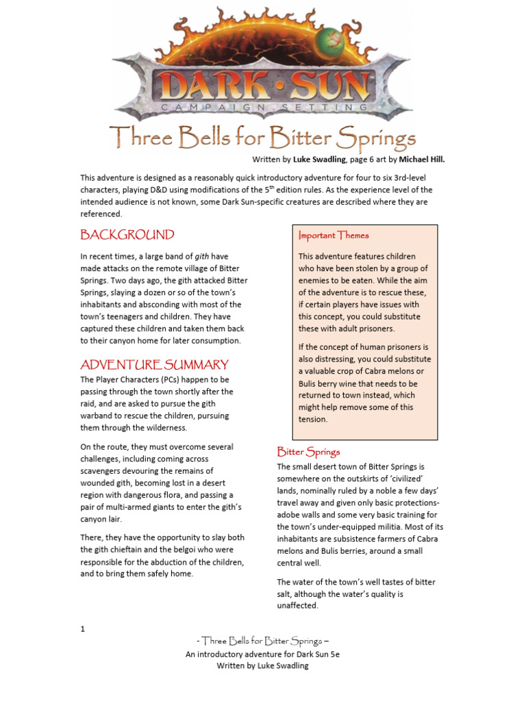 Dark Sun 5e: Bitter Springs Adventure | PDF