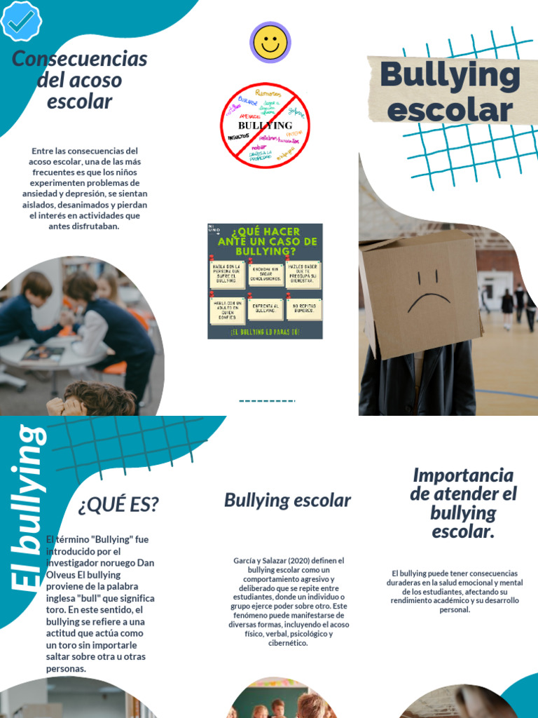 Tríptico Sobre El Bullying Acoso Escolar Creativo Morado y Amarillo | PDF