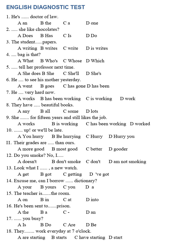 diagnostic_test | PDF | English Language | Linguistic Typology