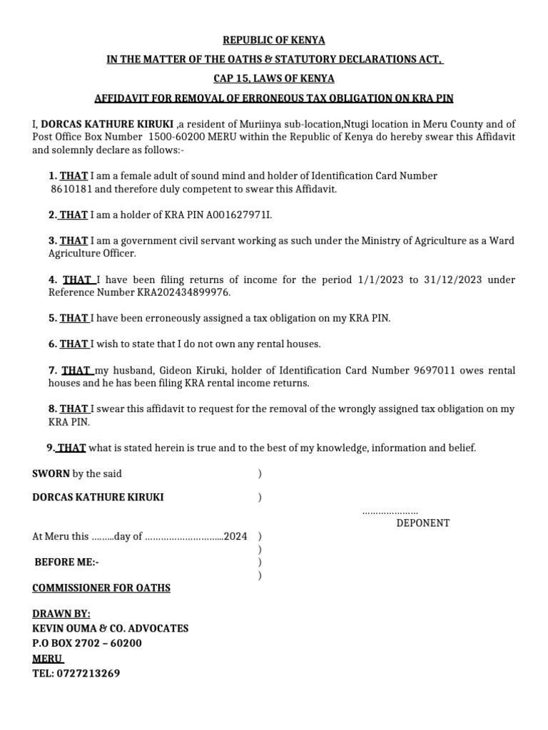 Affidavit of Removal of Tax Obligations | PDF