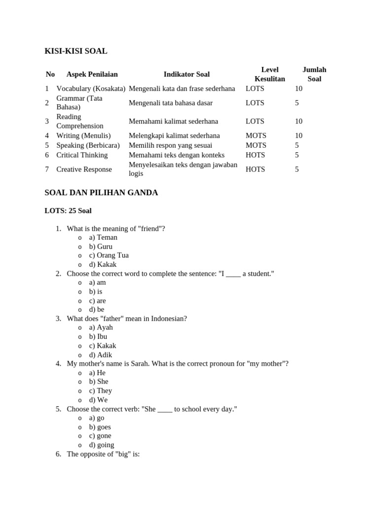 Soal PAS Sem Ganjil 2024-1 | PDF | Indonesian Language | Language Mechanics