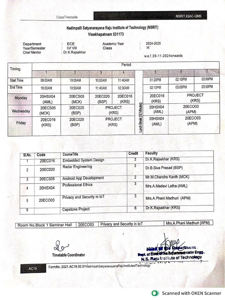 IV Year Timetable | PDF