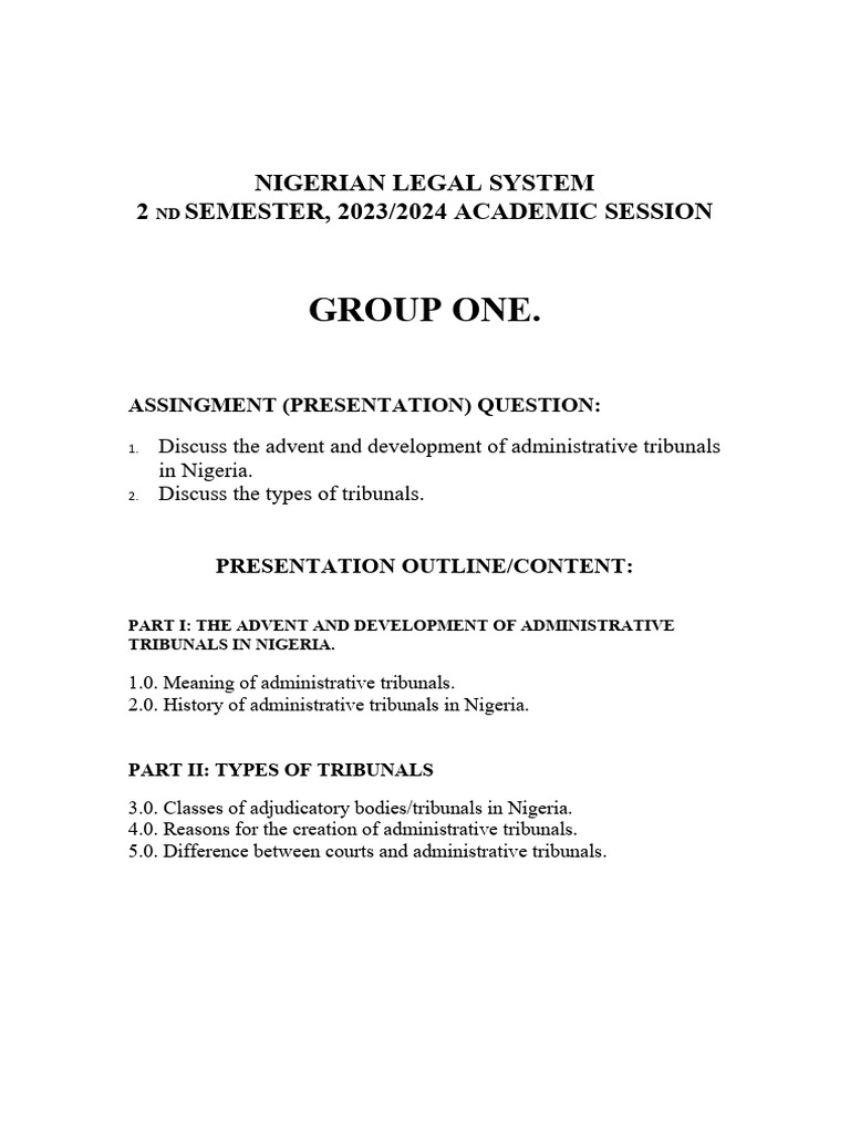 Nigerian Legal System. Group One Presentation | PDF | Tribunal ...