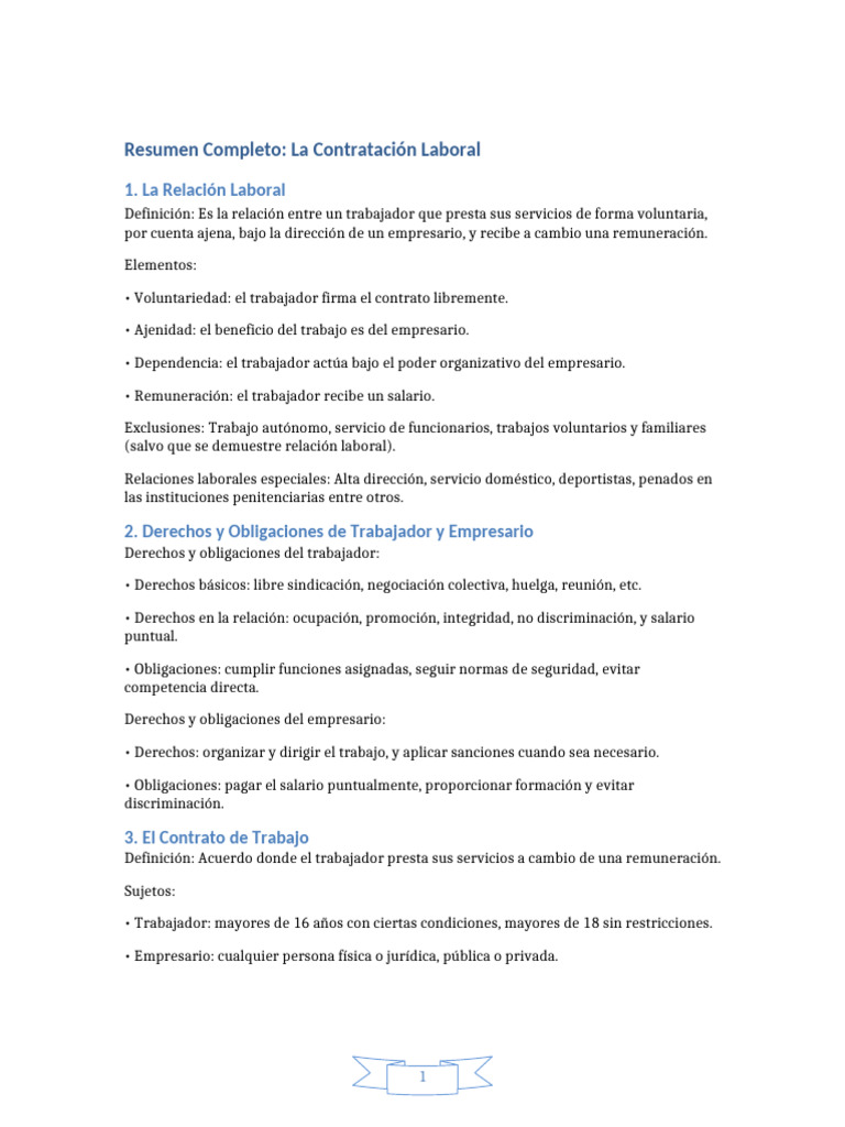 Esquema Resumen Tema 1 | PDF | Derecho laboral | Salario