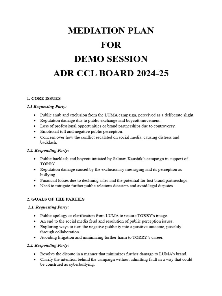 Mediation Plan Demo Session | PDF | Mediation | Conflict Resolution