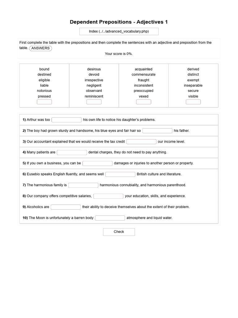Adjective-Preposition Combinations Guide | PDF