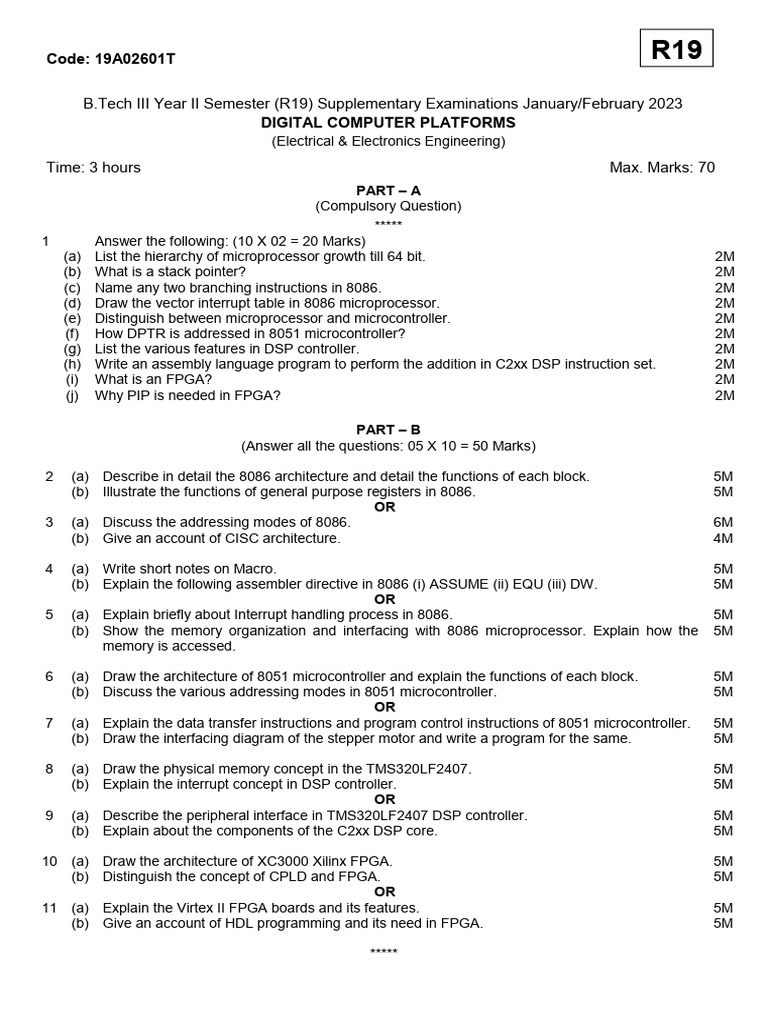Digital Computer Platforms Exam 2023 | PDF | Field Programmable Gate ...