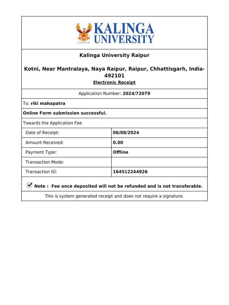 Acknowledgement Receipt 2024 72079 | PDF