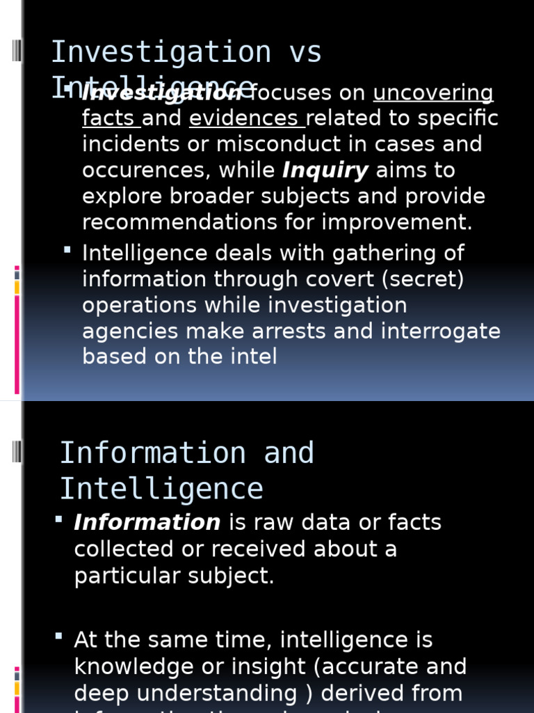 Investigation Vs Intelligence | PDF