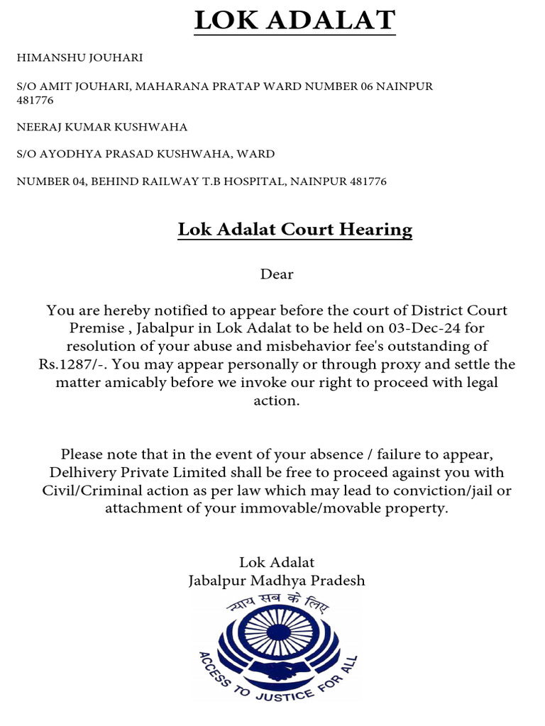 Lok Adalat Notice | PDF