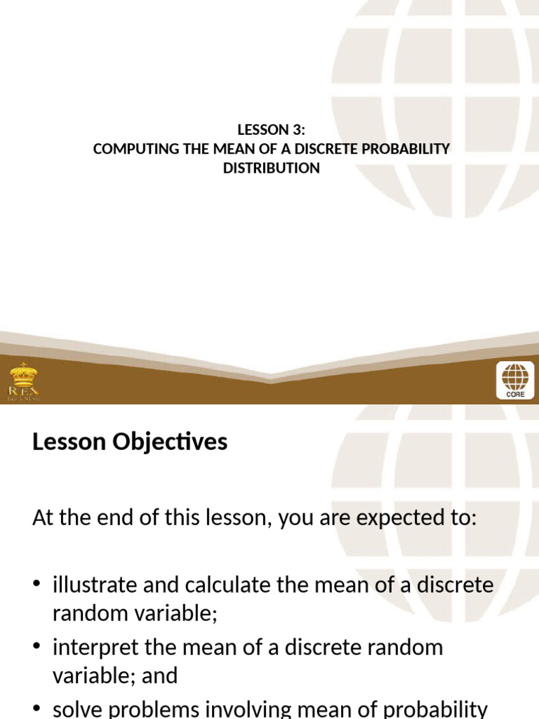 Lesson 3 Computing The Mean of A Discrete Probability Distribution | PDF | Mean | Probability ...