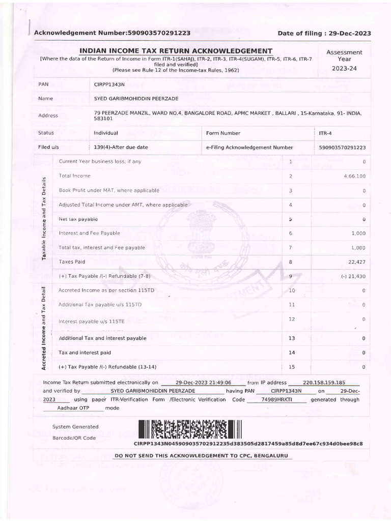 ITR Copy 2023-24 | PDF | Income Statement | Tax Refund