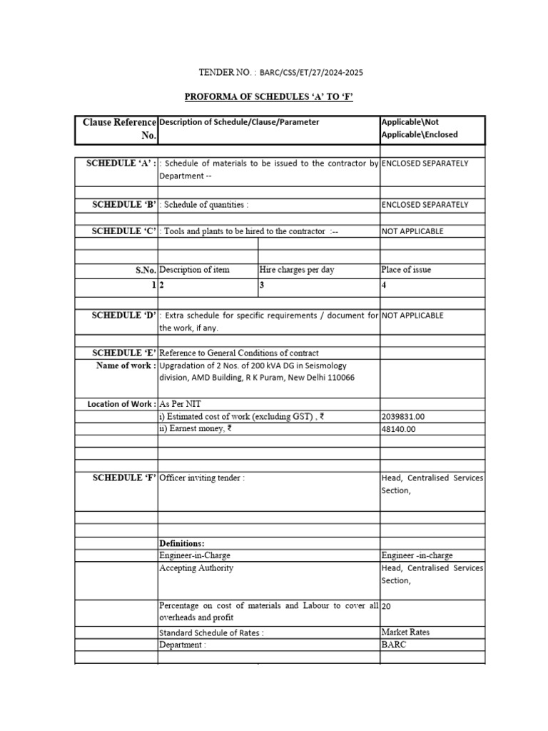 Proforma of Schedules BARC CSS ET 27 2024 2025 | PDF | Economies | Business