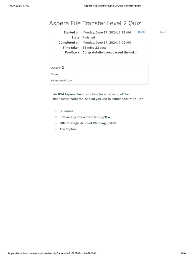 Aspera File Transfer Level 2 Quiz | PDF | Computing | Internet Protocols