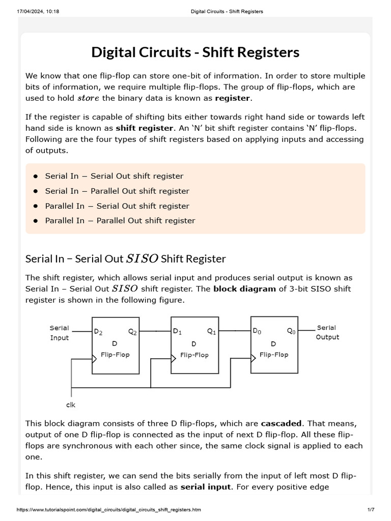 Shift Registers in Digital Circuits | PDF | Electronic Engineering ...