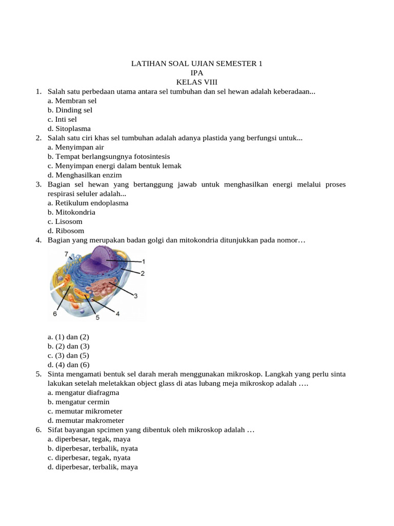 Latihan Soal Ujian Semester 1 Sel Dan Pencernaan | PDF