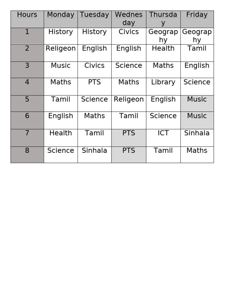 Time Table 9g | PDF