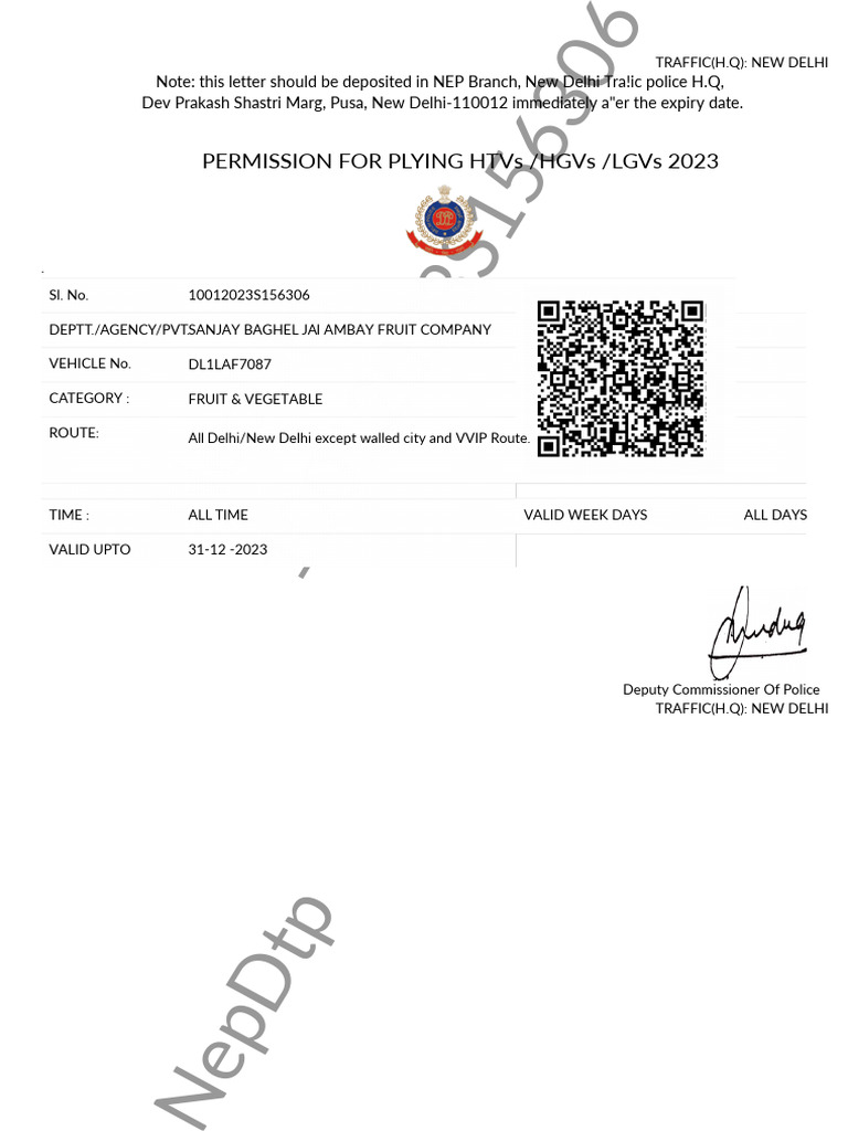 HTV/HGV/LGV Permit for New Delhi 2023 | PDF