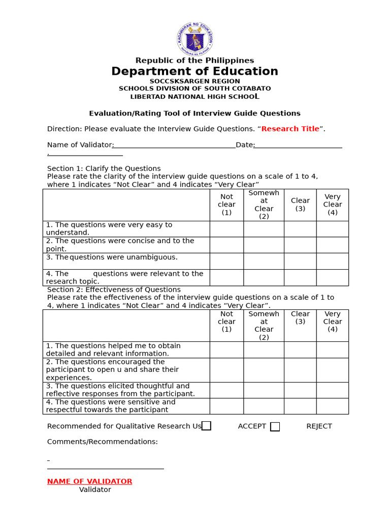 Interview Guide Evaluation Tool | PDF