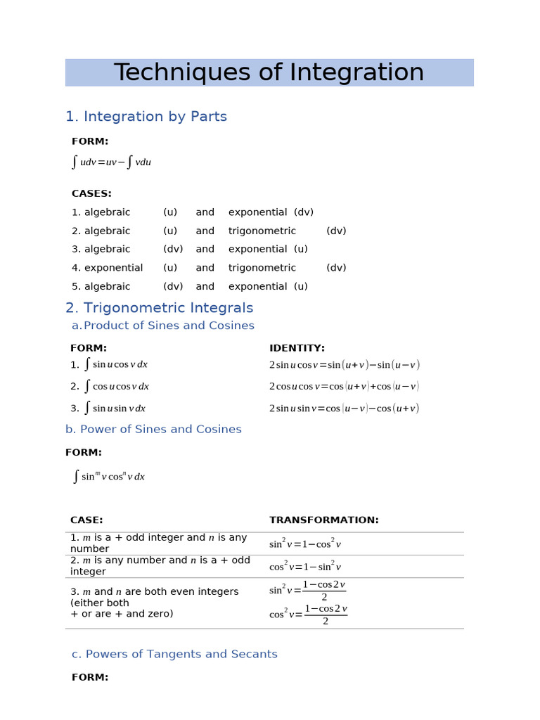 Calculus Integration Techniques | PDF | Trigonometric Functions ...
