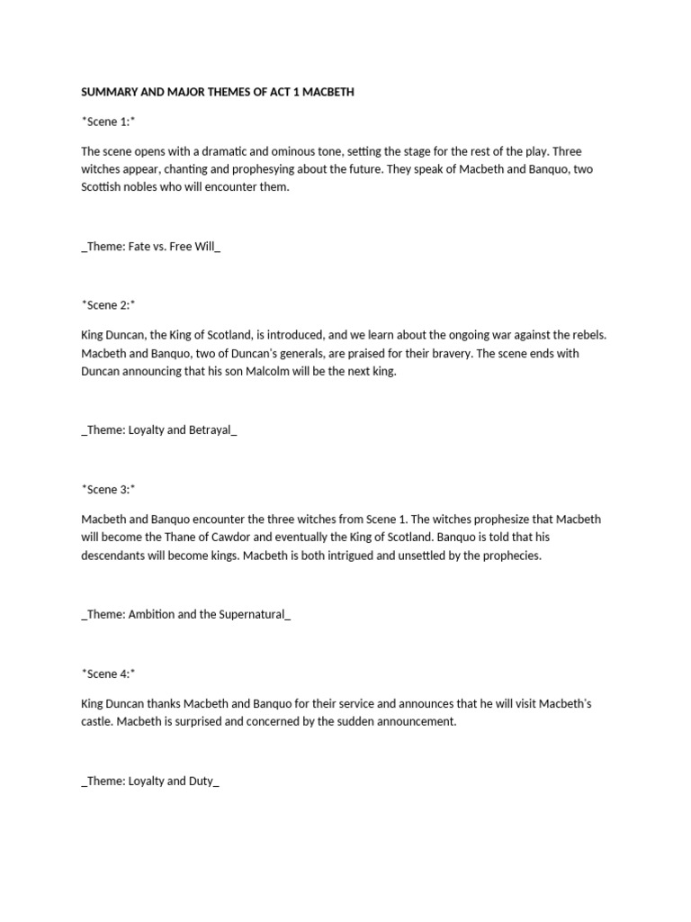 Act 1 Macbeth Themes & Summary | PDF
