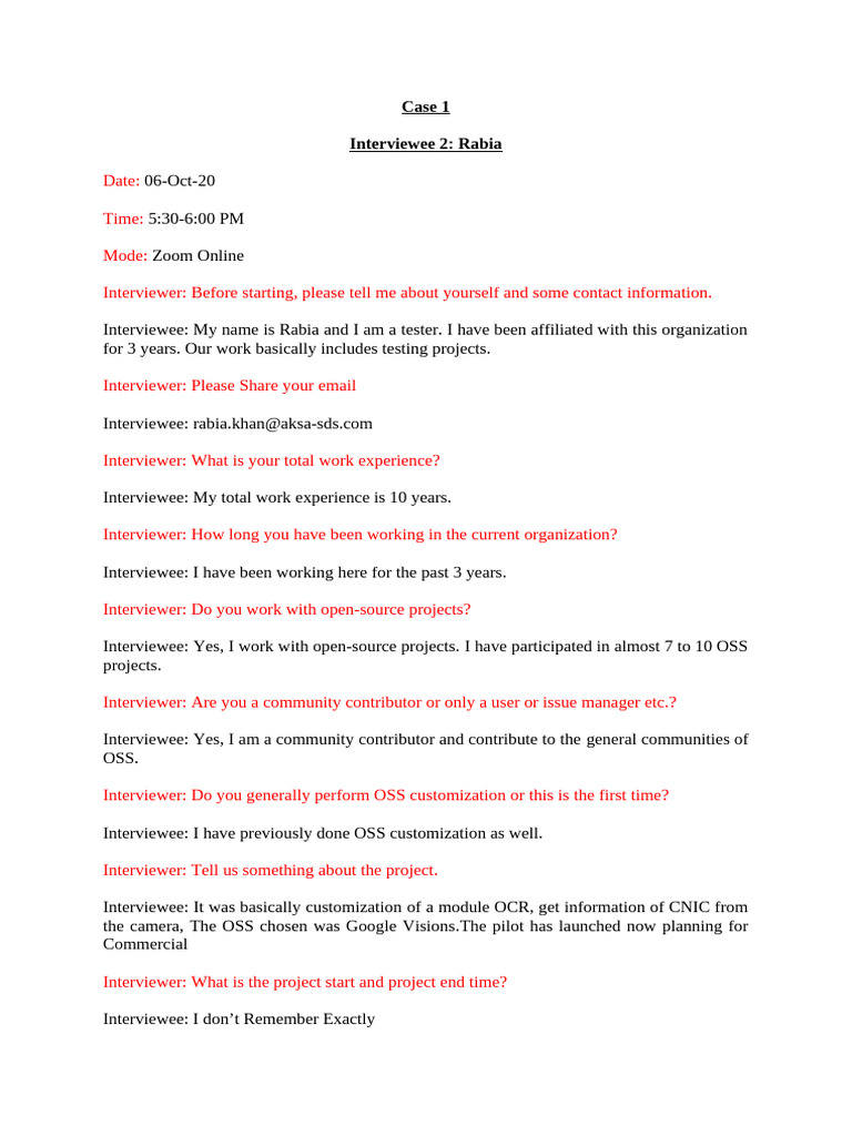 Case 1 (Interviewee 2)(Rabia) | PDF | Scrum (Software Development) | Computing
